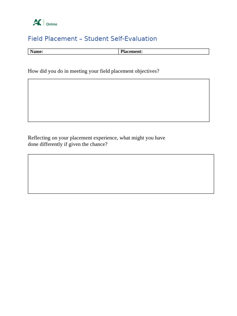 Field Placement Self-Evaluation Guide | PDF