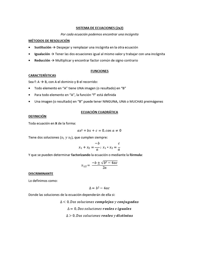Formulario Algebra y Funciones | PDF