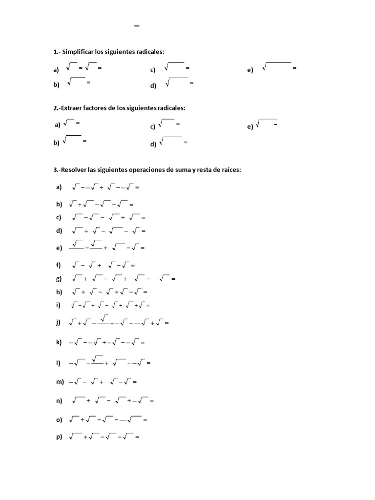 Hojas De Trabajo Para Simplificar Expresiones Radicales Radicales, Sus