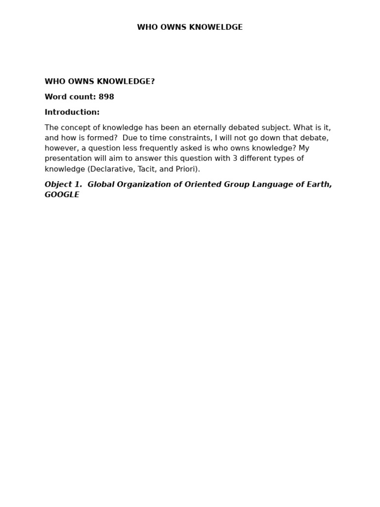 Who owns knowledge | PDF | Knowledge | Cognition