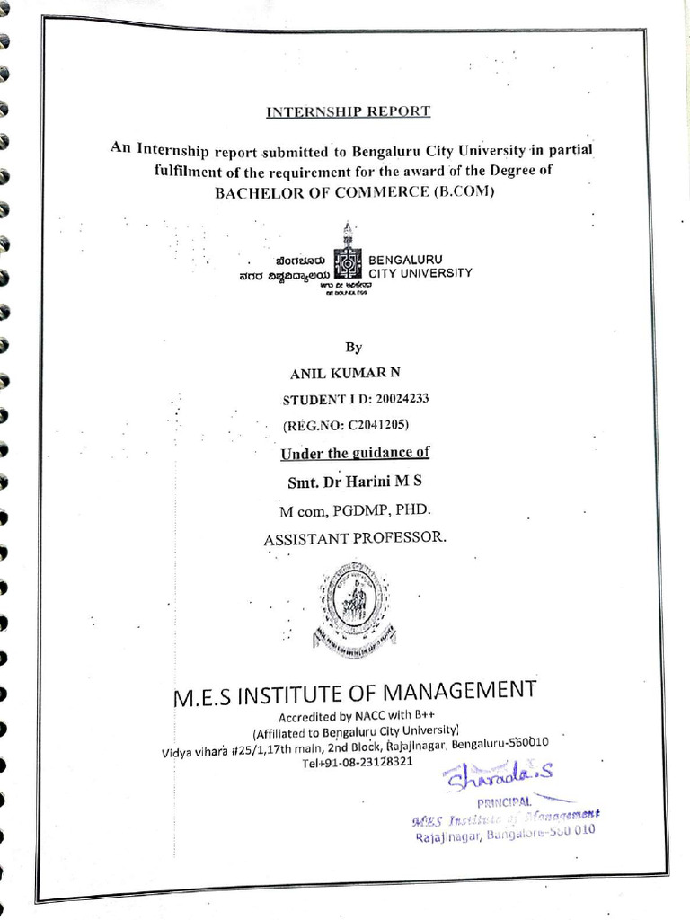 Internship Report Bcom | PDF | Bangalore | Vocational Education