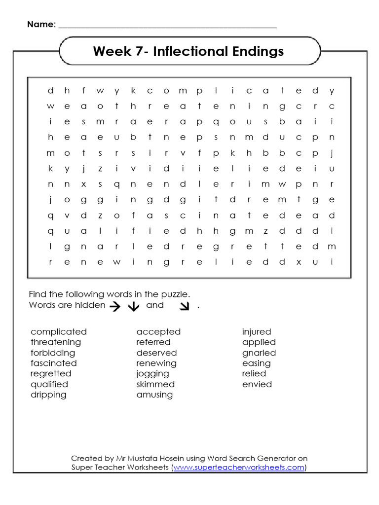 Super Teacher Worksheets Week 7 - Inflectional Endings | PDF | Word Puzzles | Puzzles
