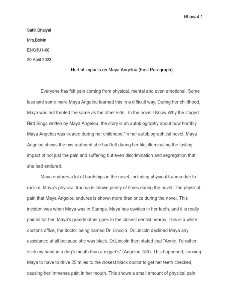 Hurtful Impacts On Maya Angelou (First Paragraph) | PDF | Maya Angelou