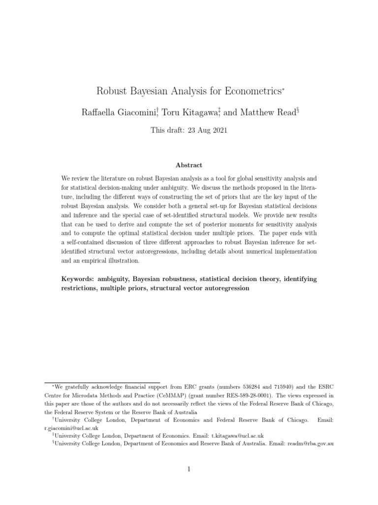 Robust Bayesian Analysis For Econometrics Pdf Bayesian Inference Statistical Inference