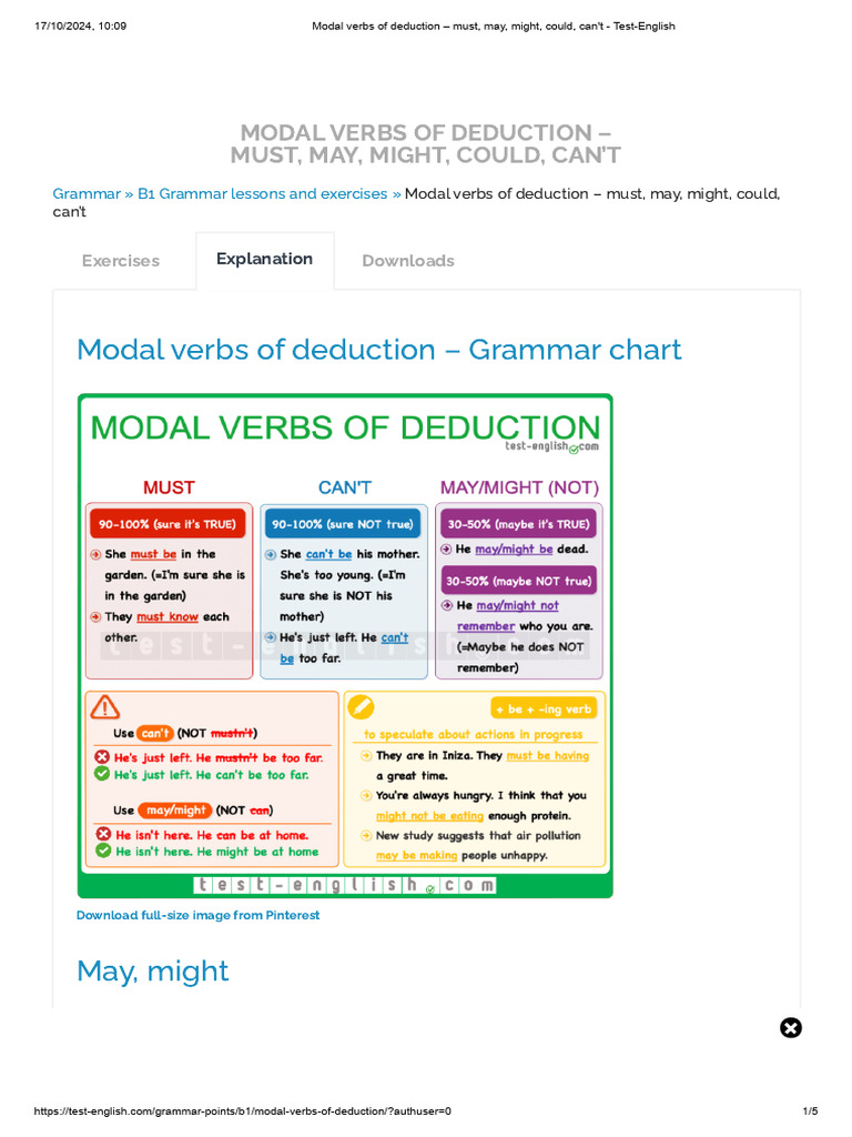 B1 Modal Verbs of Deduction | PDF