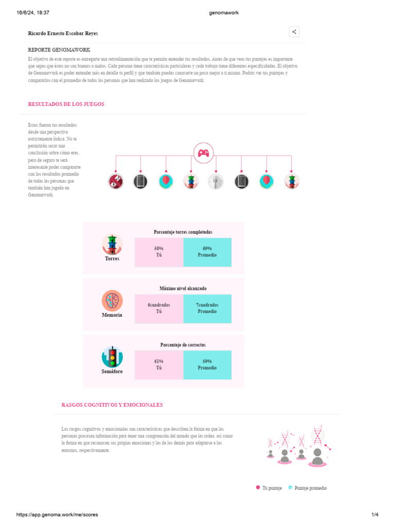 Genomawork Resultados de Pruebas - La Constancia | PDF | Procesos mentales | Psicología cognitiva