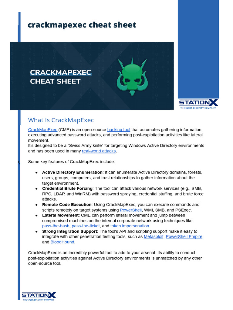 Crackmapexec Cheat Sheet | PDF | Computing | Secure Communication
