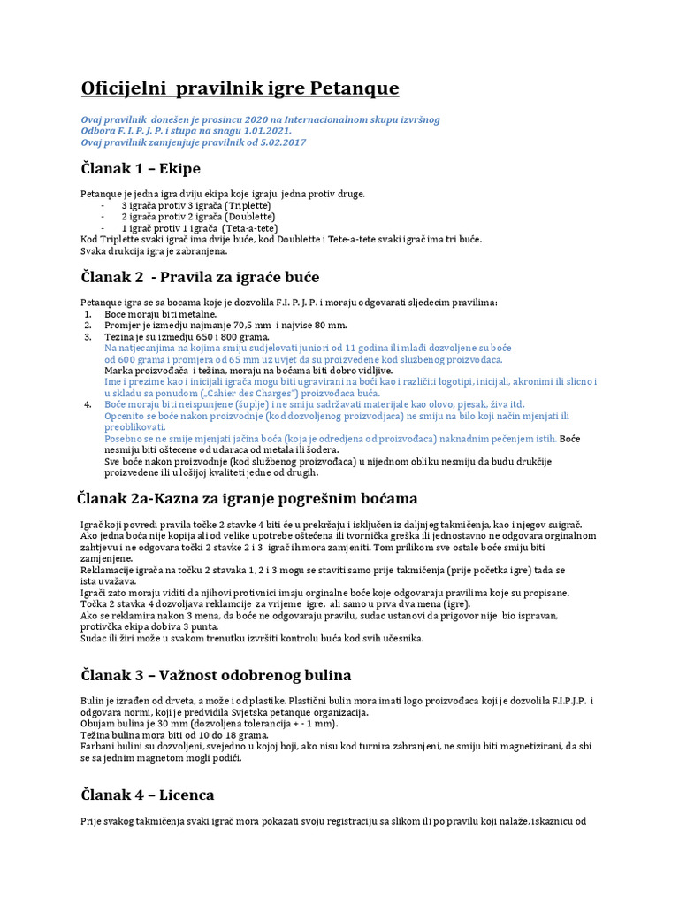 Petanque pravila nova | PDF
