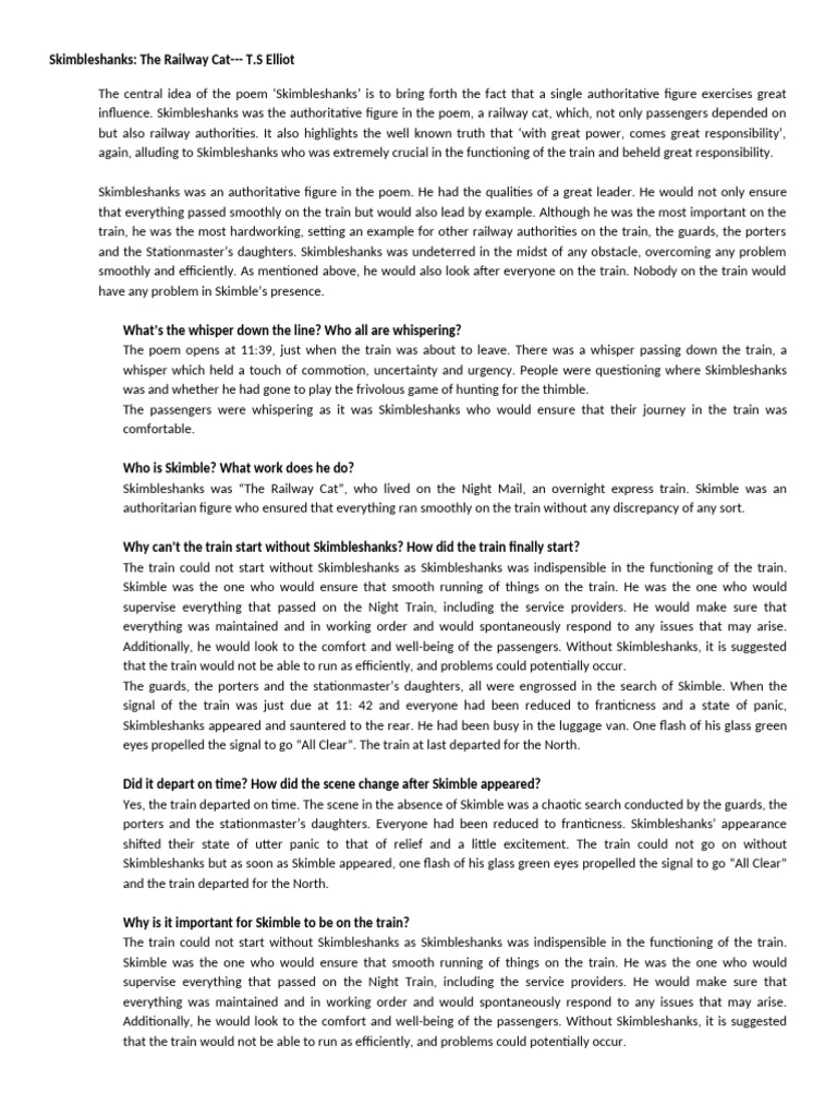 Skimbleshanks Question and Answers | PDF | Train