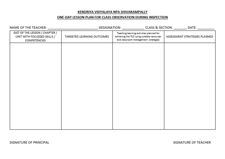 One Day Lesson Plan For Inspection | PDF | Business