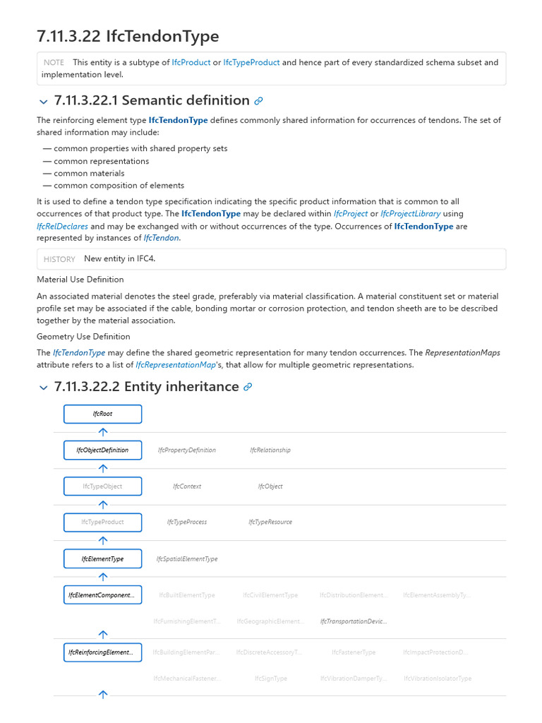 7.11.3.22 IfcTendonType - IFC4.3.2.0 Documentation | PDF | Prestressed Concrete | Information