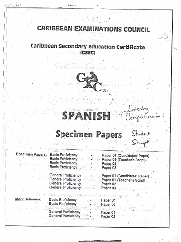 Spanish CSEC Paper 1 Specimen Paper | PDF