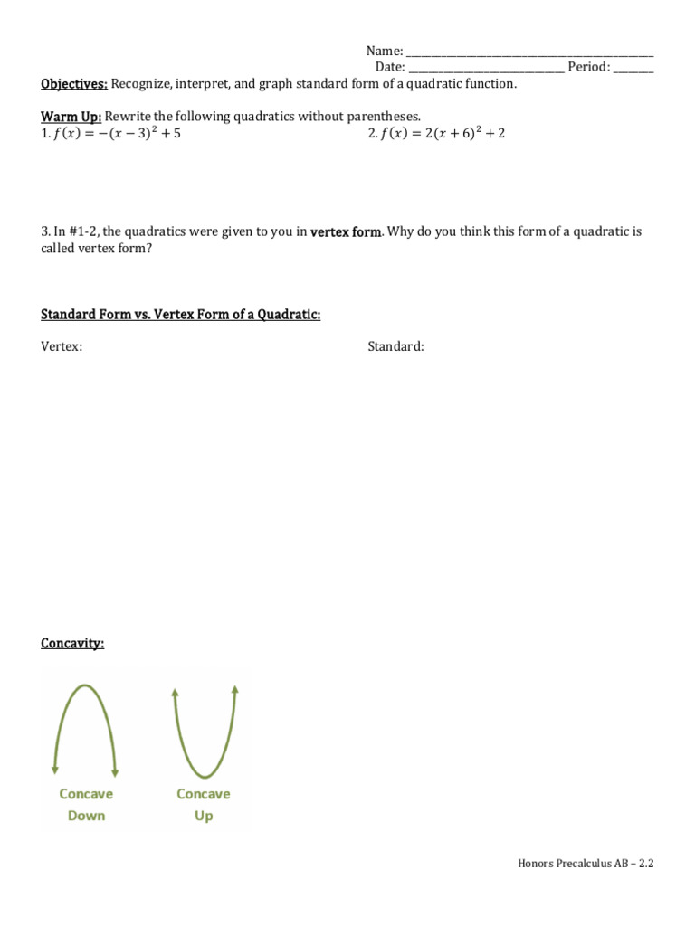Graphing Quadratics in Standard Form | PDF | Teaching Methods ...