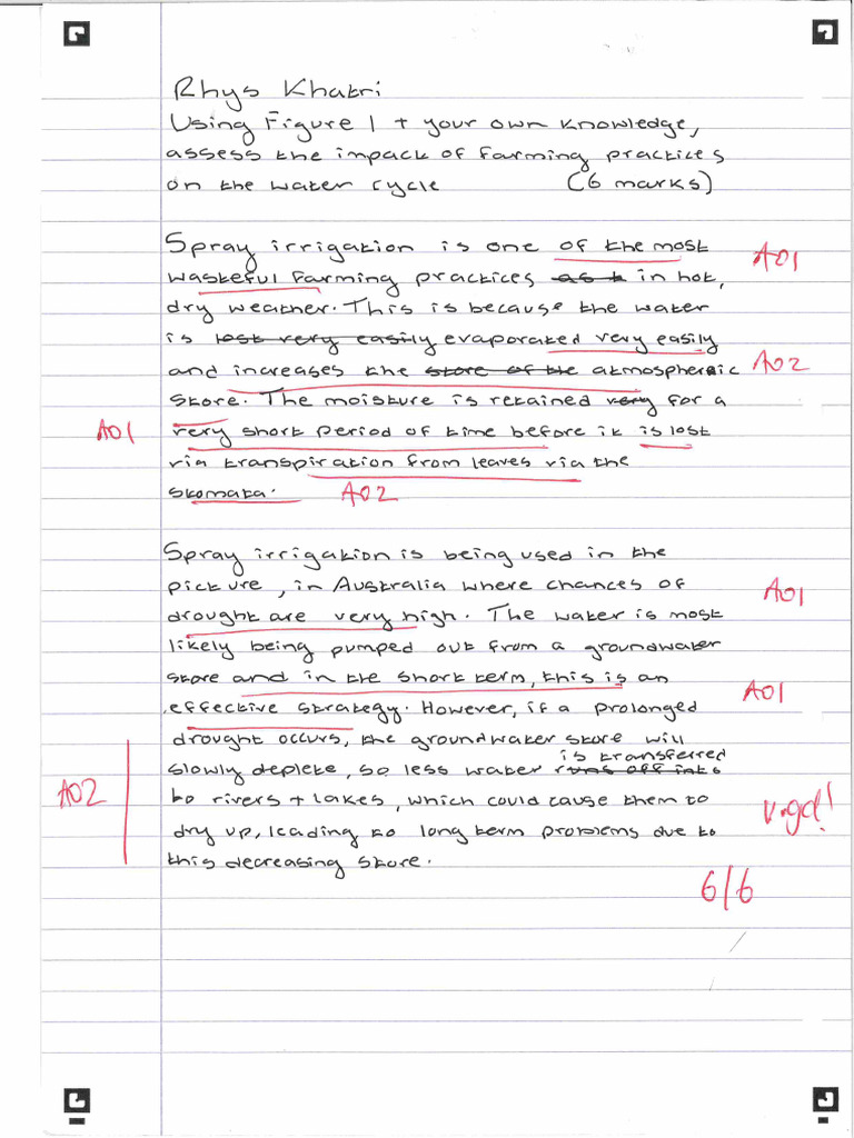 MODEL ANSWERS Farming Practices & The Water Cycle | PDF