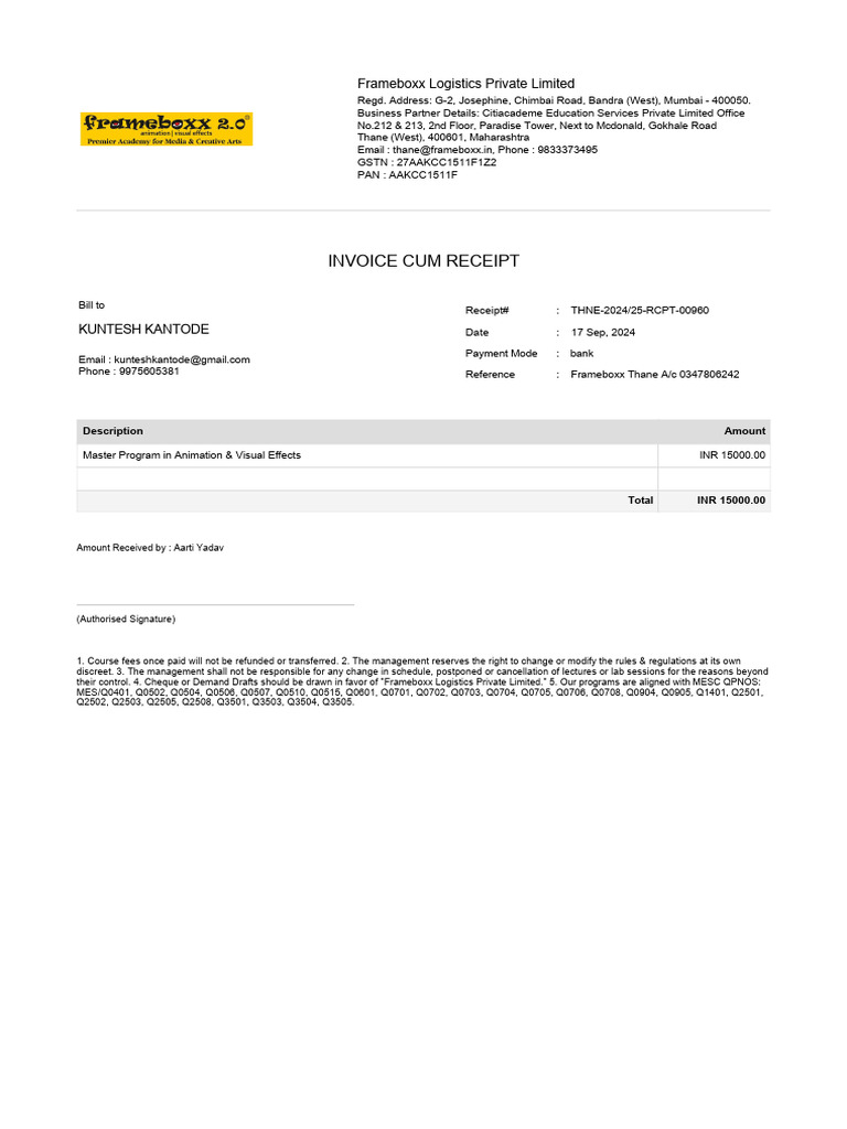 Thne 2024 25 RCPT 00960 17155355 | PDF | Payments