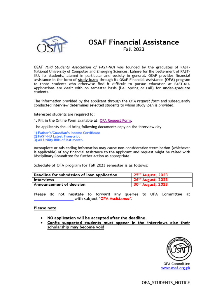 OFA_STUDENTS_NOTICE_FALL_2023 | PDF