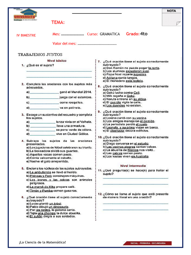 Ficha Gramatica 3 | PDF | Métodos y materiales de enseñanza | Arte