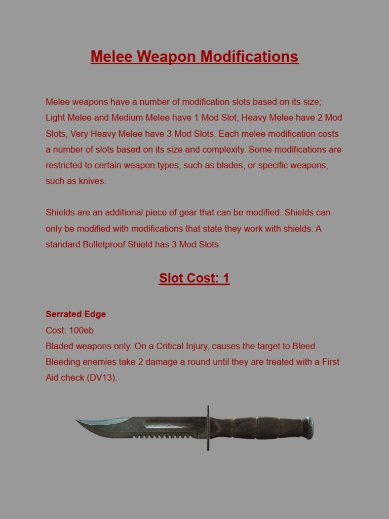 Melee Weapon Mod Slot Guide | PDF | Blade