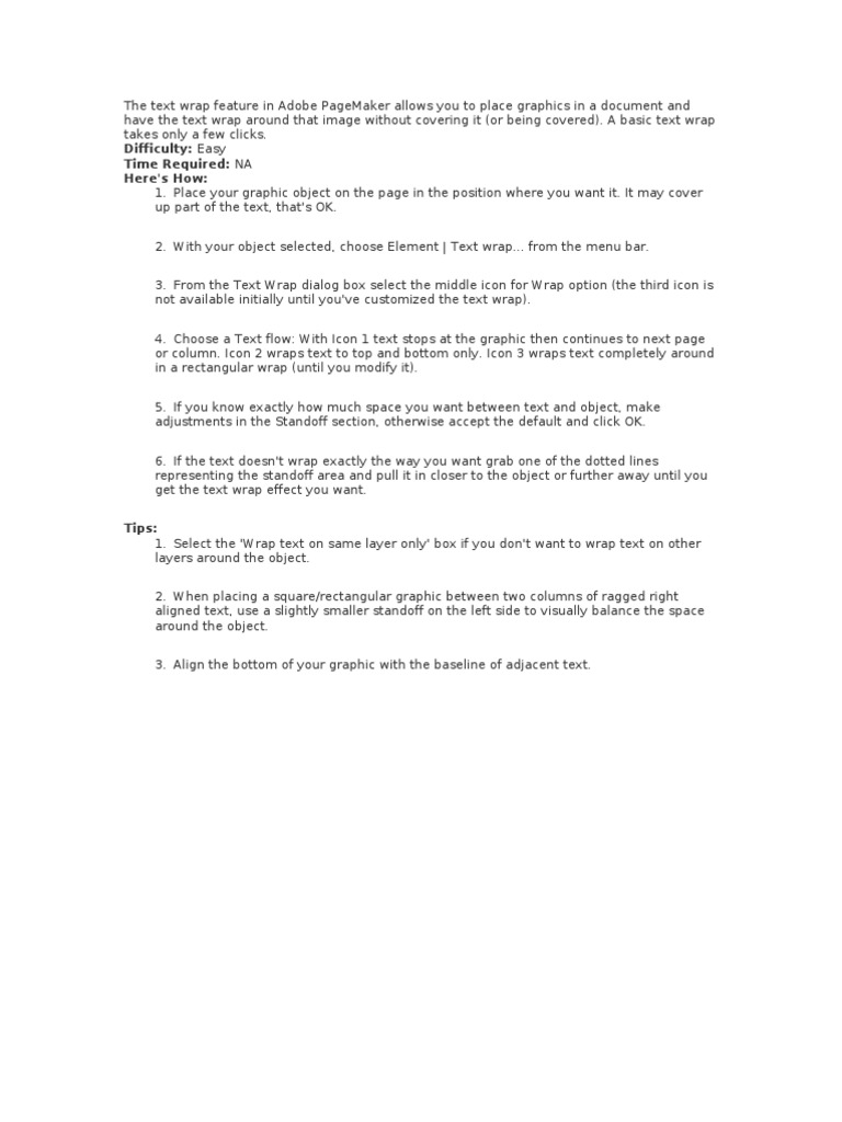 The Text Wrap Feature in Adobe PageMaker Allows You To Place Graphics ...