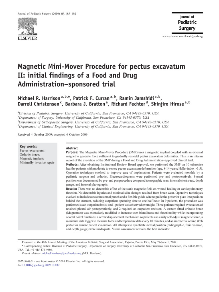 2010 - J Ped Surg - Magnetic Mini-Mover Procedure For Pectus Excavatum ...