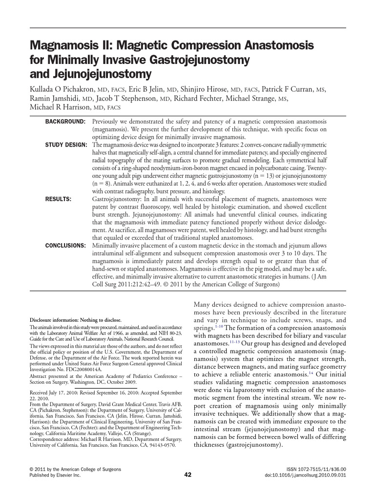 2011 - JACS - Magnamosis II Magnetic Compression Anastomosis For ...