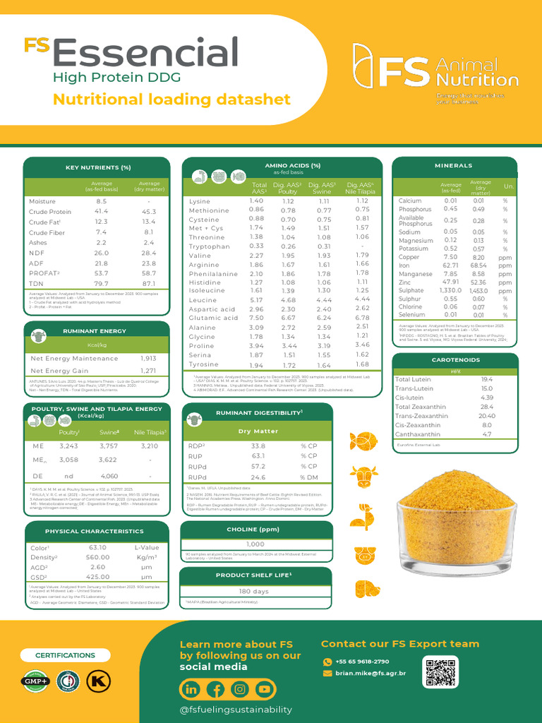 Burlanda Ddgs 2024 04 Matriz Nutricional FS ESSENCIAL HPDDG ENG | PDF | Nutrition | Diet & Nutrition