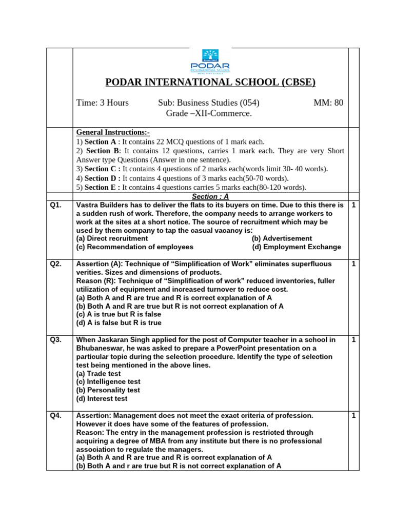 QP_Business Studies | PDF | Employment | Human Resources