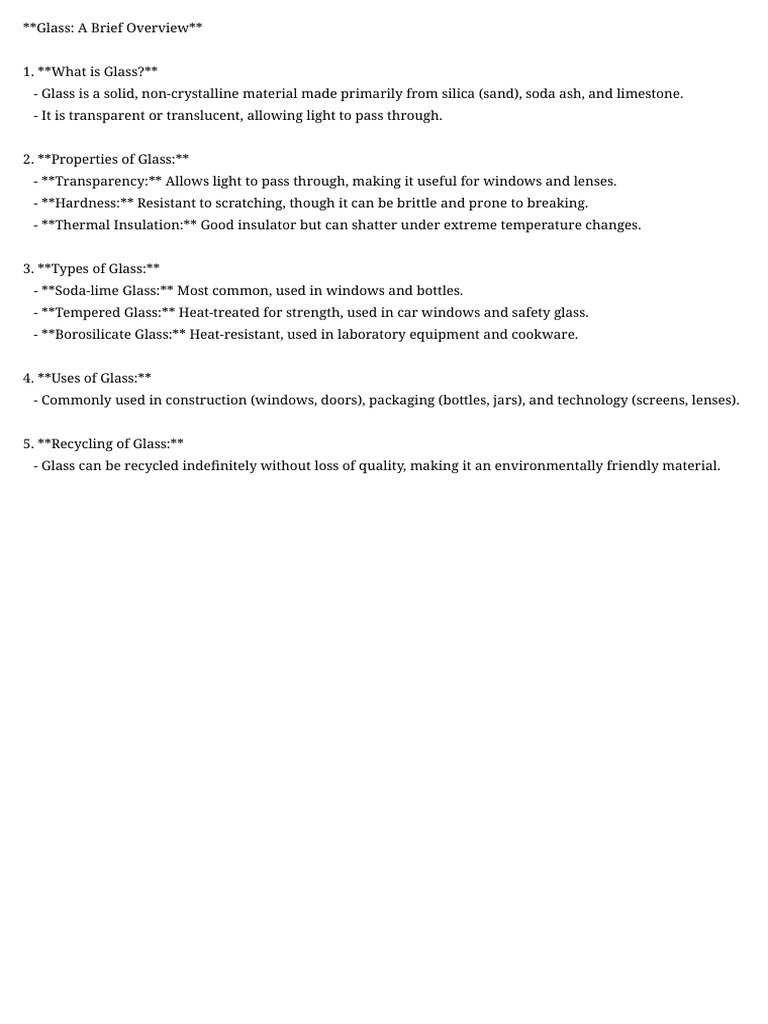 Glass: Properties and Uses Overview | PDF