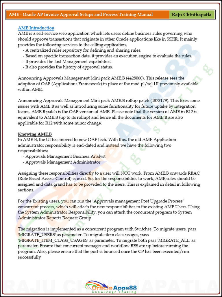 Ame Oracle Ap Invoice Approval Setups And Process Training Manual