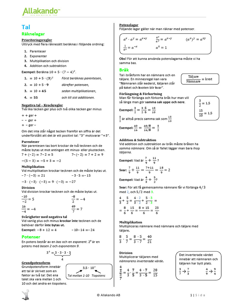 Sammanfattning Matematikak9 Allakando | PDF