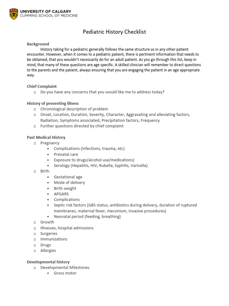 pediatric-history-checklist | PDF