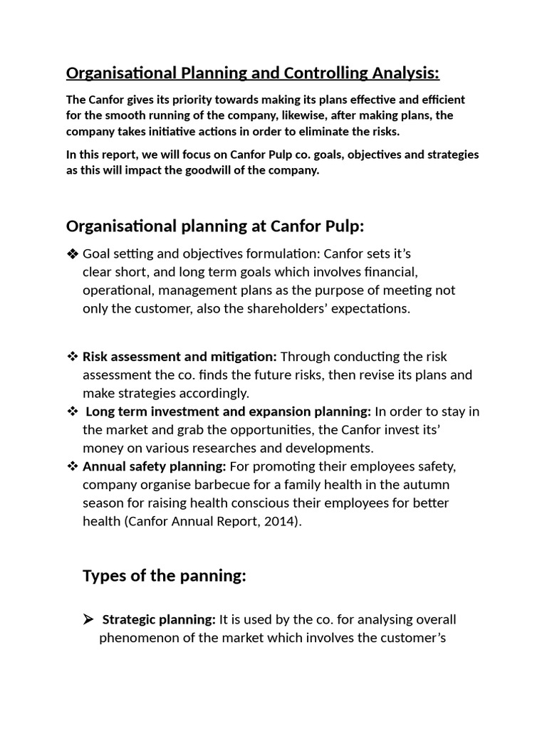 Organisational Planning and Controlling Analysis( Final Report) | PDF ...