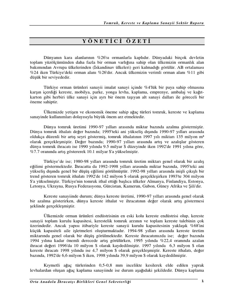 Tomruk Kereste Ve Kaplama Sanayii Sektr Raporu Ynet C Zet Compress | PDF