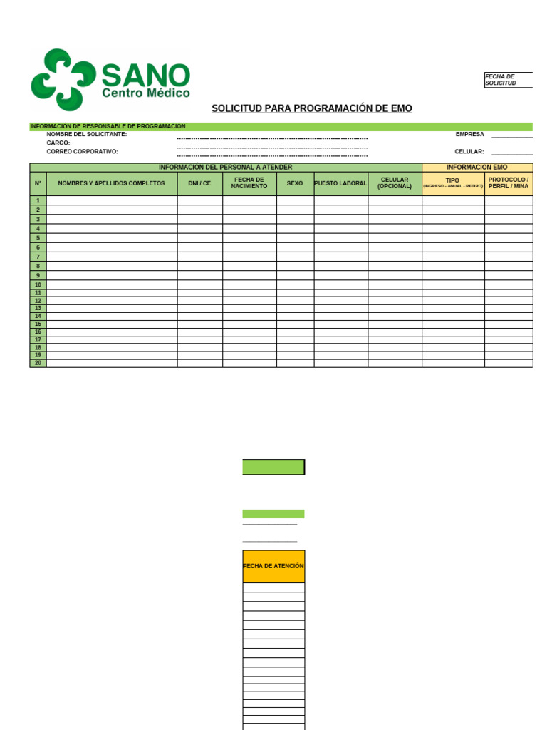 Formato de Solicitud de Programación de Emo - Standar | PDF