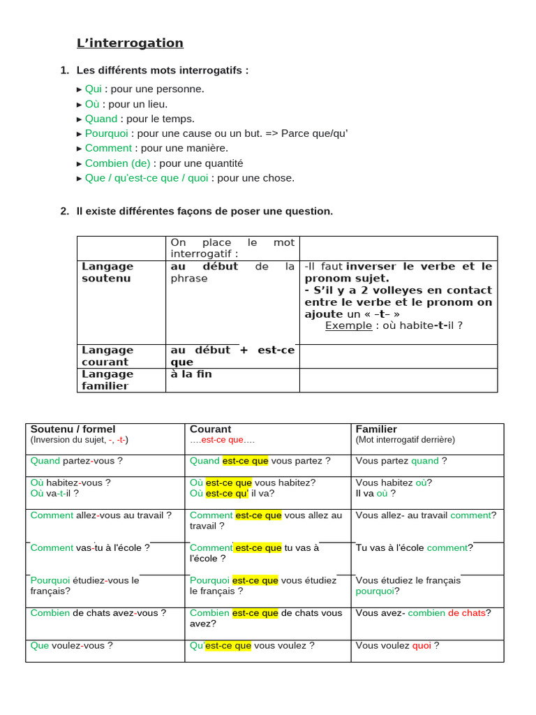 Mots Interrogatifs en Français | PDF | Question | Sémantique