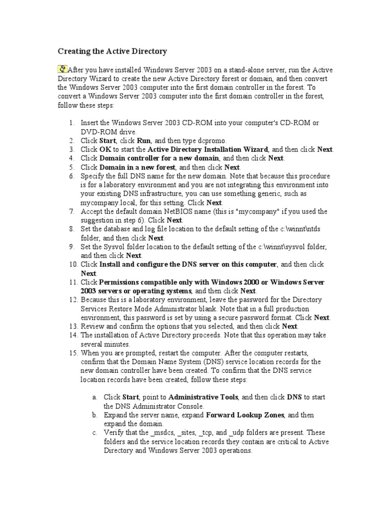 Creating The Active Directory | PDF | Active Directory | Domain Name System
