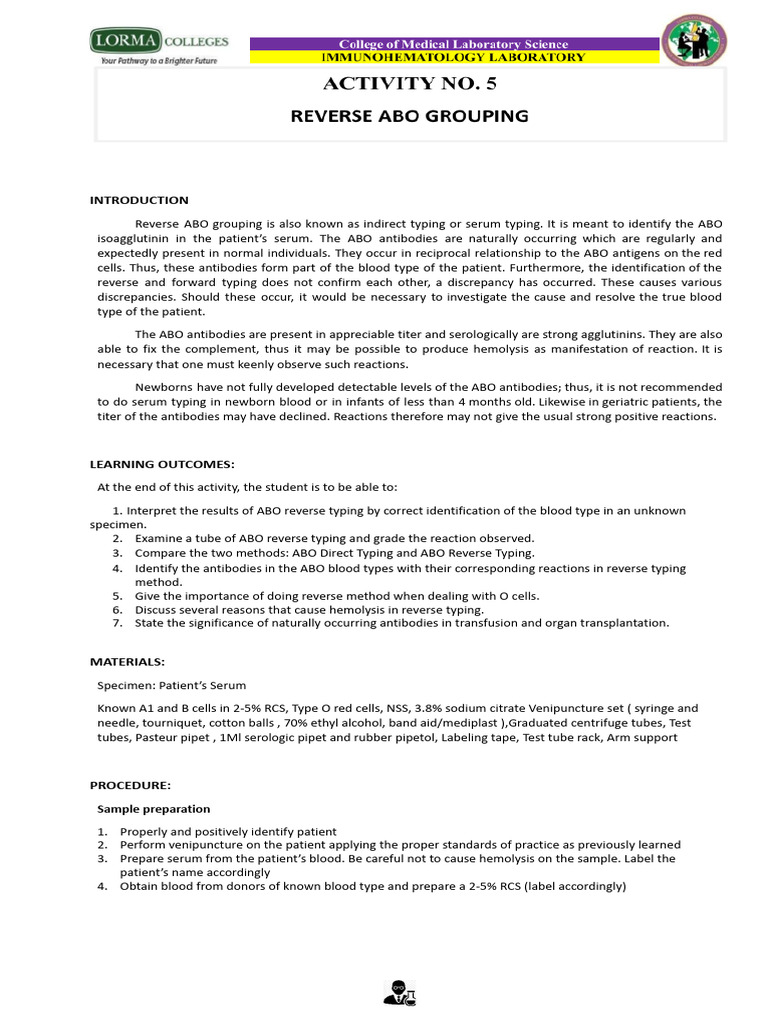 Activity 5 BB Lab | PDF | Blood Type | Medical Specialties