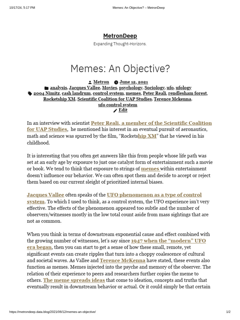 Memes - An Objective - MetronDeep | PDF | Unidentified Flying Object | Meme