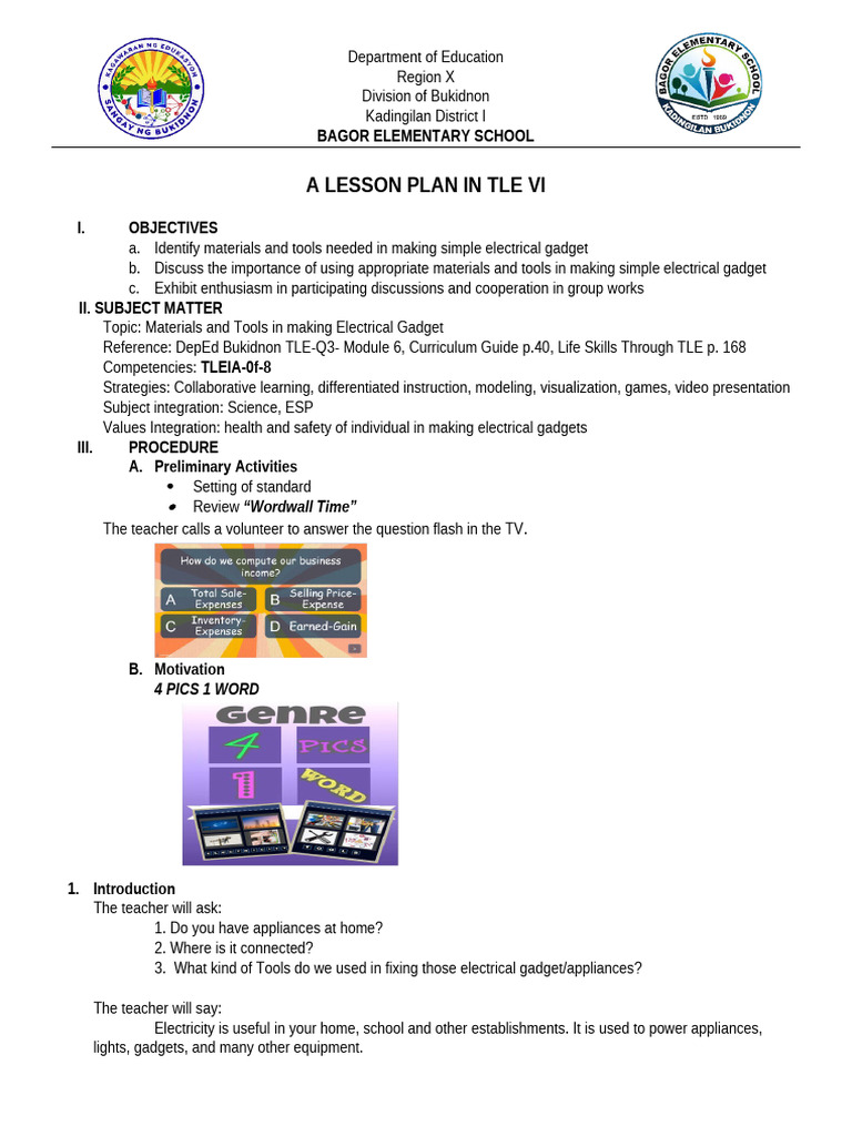 lesson plan in TLE 6 Q3 | PDF | Teachers | Electrical Connector