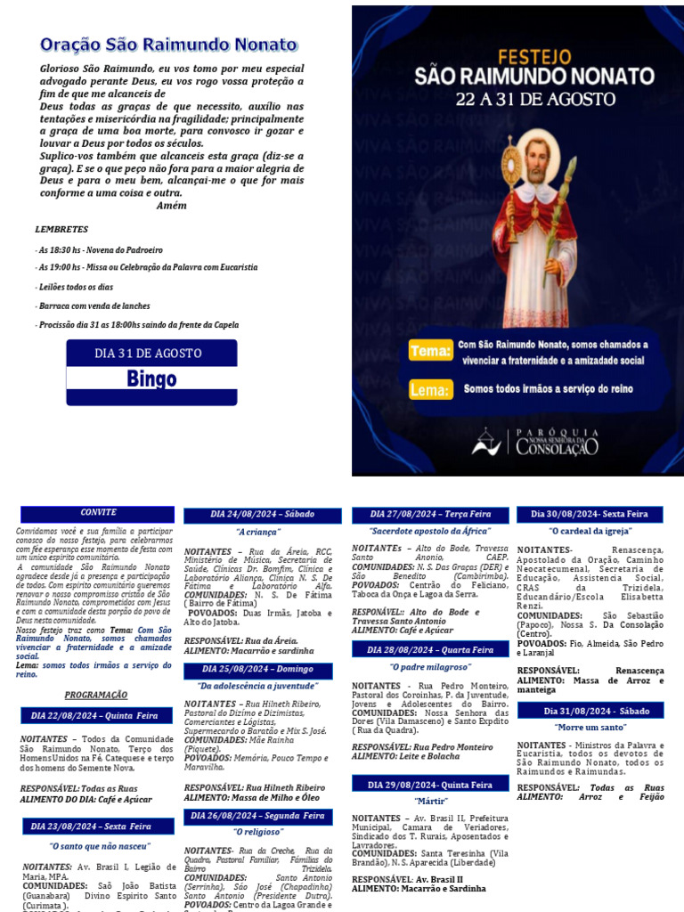 Convite Festejo São Raimundo Nonato Trizidela 2022 | PDF | Gastronomia, comida e vinho | Bem-estar