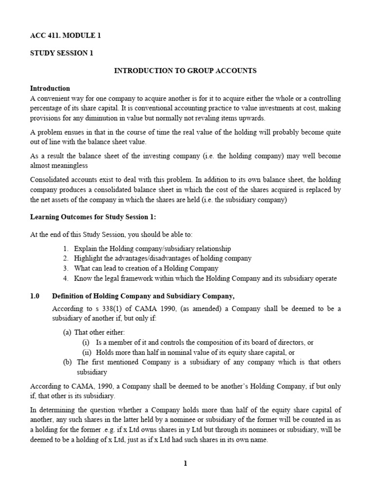 Acc 411-Advanced Fa | PDF | Consolidation (Business) | Financial Statement