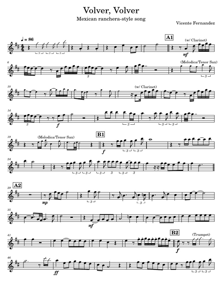 Volver, Volver Saxo - Vicente Fernández | PDF