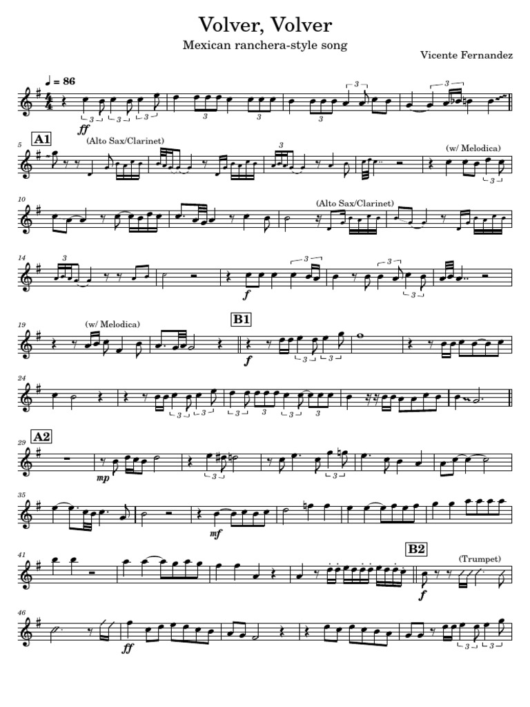 Volver, Volver Tenor o Bonbata - Vicente Fernández | PDF | Woodwind Instruments | Musical ...