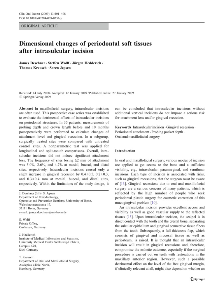 Dimensional Changes of Periodontal Soft Tissuesafter Intrasulcular ...