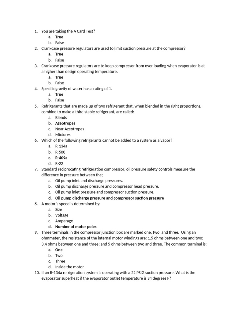 Refrigeration and HVAC Knowledge Quiz | PDF | Pump | Relay