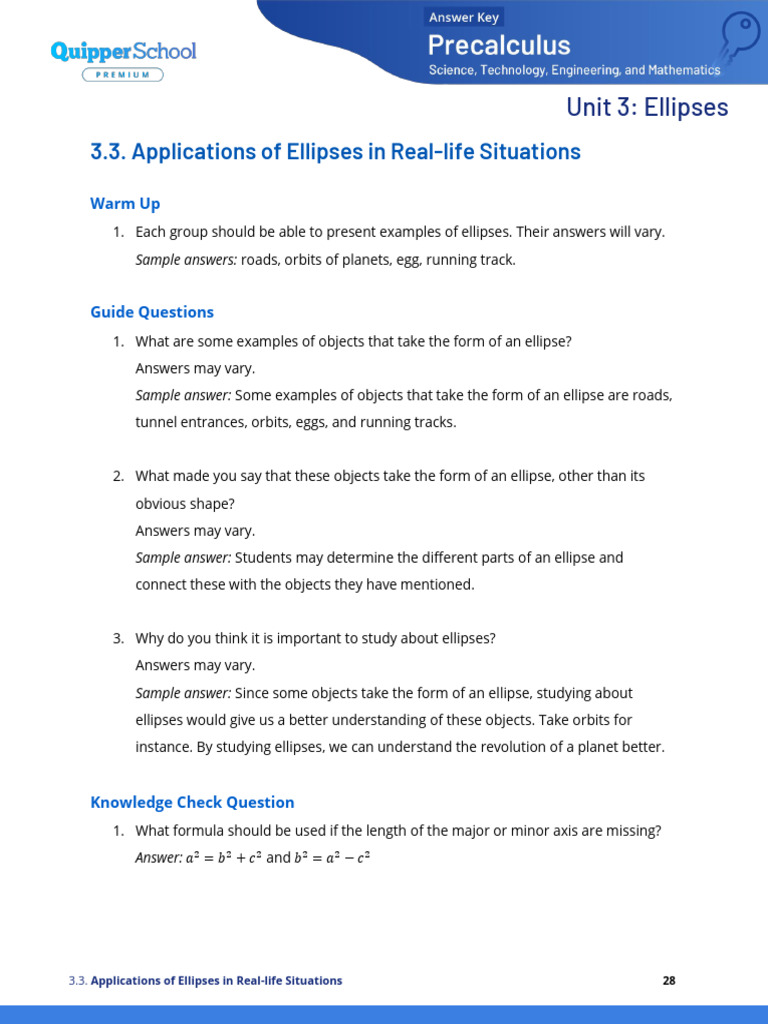 Key Application of Ellipse | PDF | Ellipse | Orbit