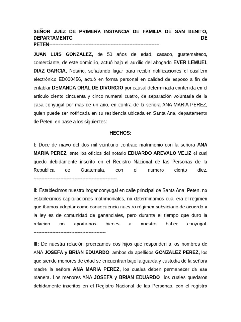 Damanda de Divorcio Clinica Civil 1 | PDF | Divorcio | Demanda judicial