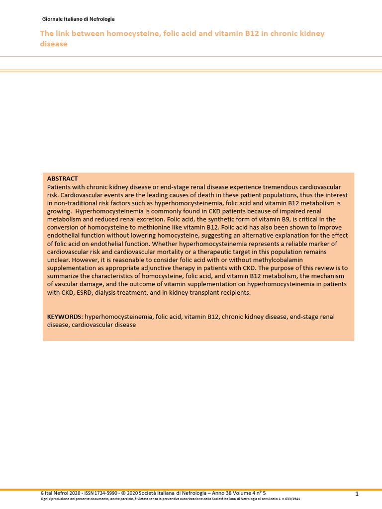 Hcy B12 | PDF | Chronic Kidney Disease | Methionine