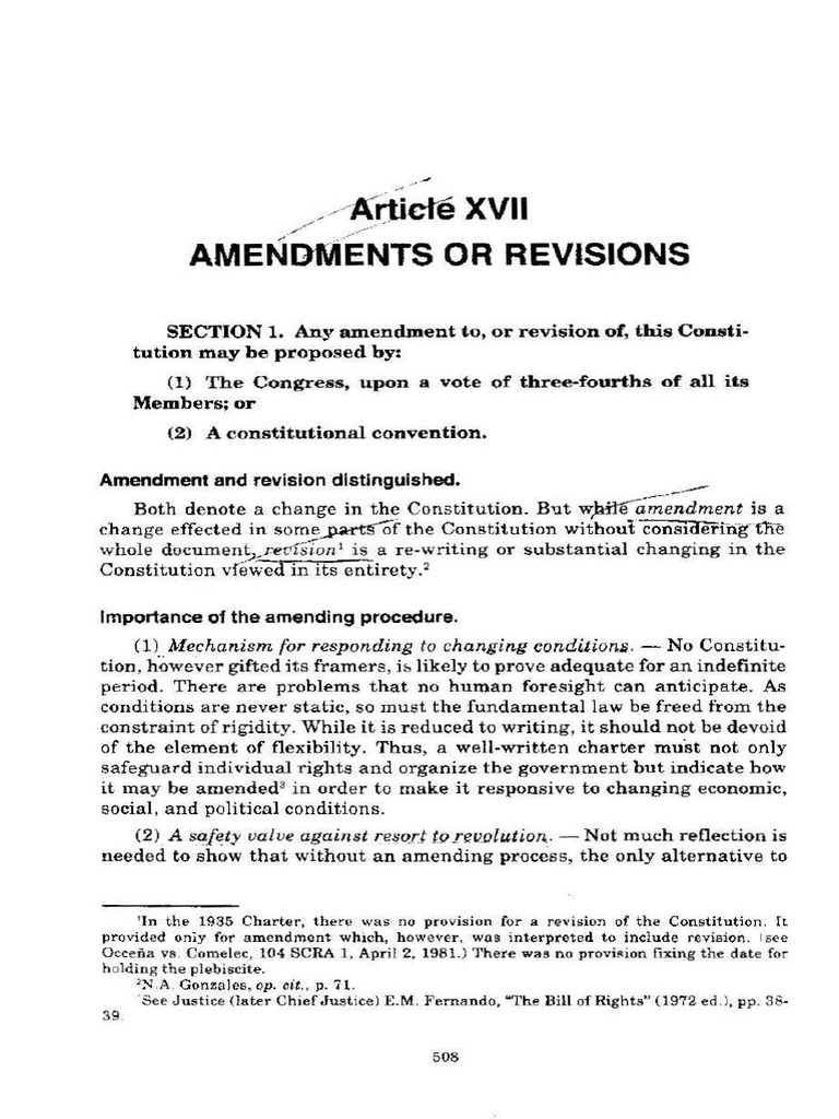 Article XVII Amendments or Revision de Leon | PDF | Constitutional ...