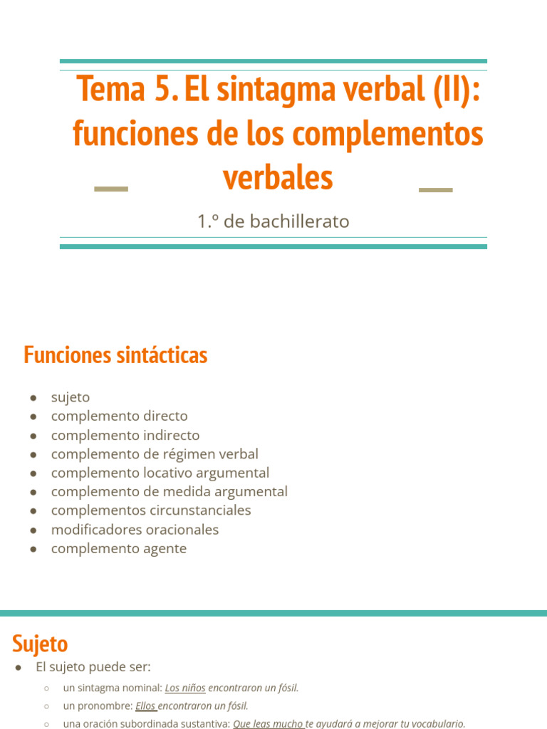 5 funciones complementos | PDF | Asunto (gramática) | Verbo